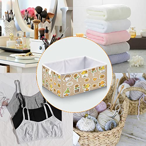 Kigai Sunflowers Gnome Storage Bins Rectangular Foldable Storage Baskets Bin Waterproof Home Organizer with Handles Basket for Toy Nursery Blanket Clothes, 15.8x10.6x7 Inch