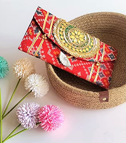 Indian Traditional Patola Clutch For Women Handbag Elegant Evening Wedding Party Purse For Women's BY PANACHE MERCHANT (Pack Of 4)