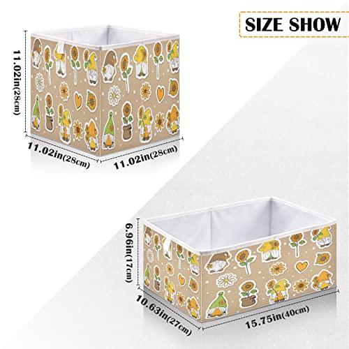 Kigai Sunflowers Gnome Storage Bins Rectangular Foldable Storage Baskets Bin Waterproof Home Organizer with Handles Basket for Toy Nursery Blanket Clothes, 15.8x10.6x7 Inch
