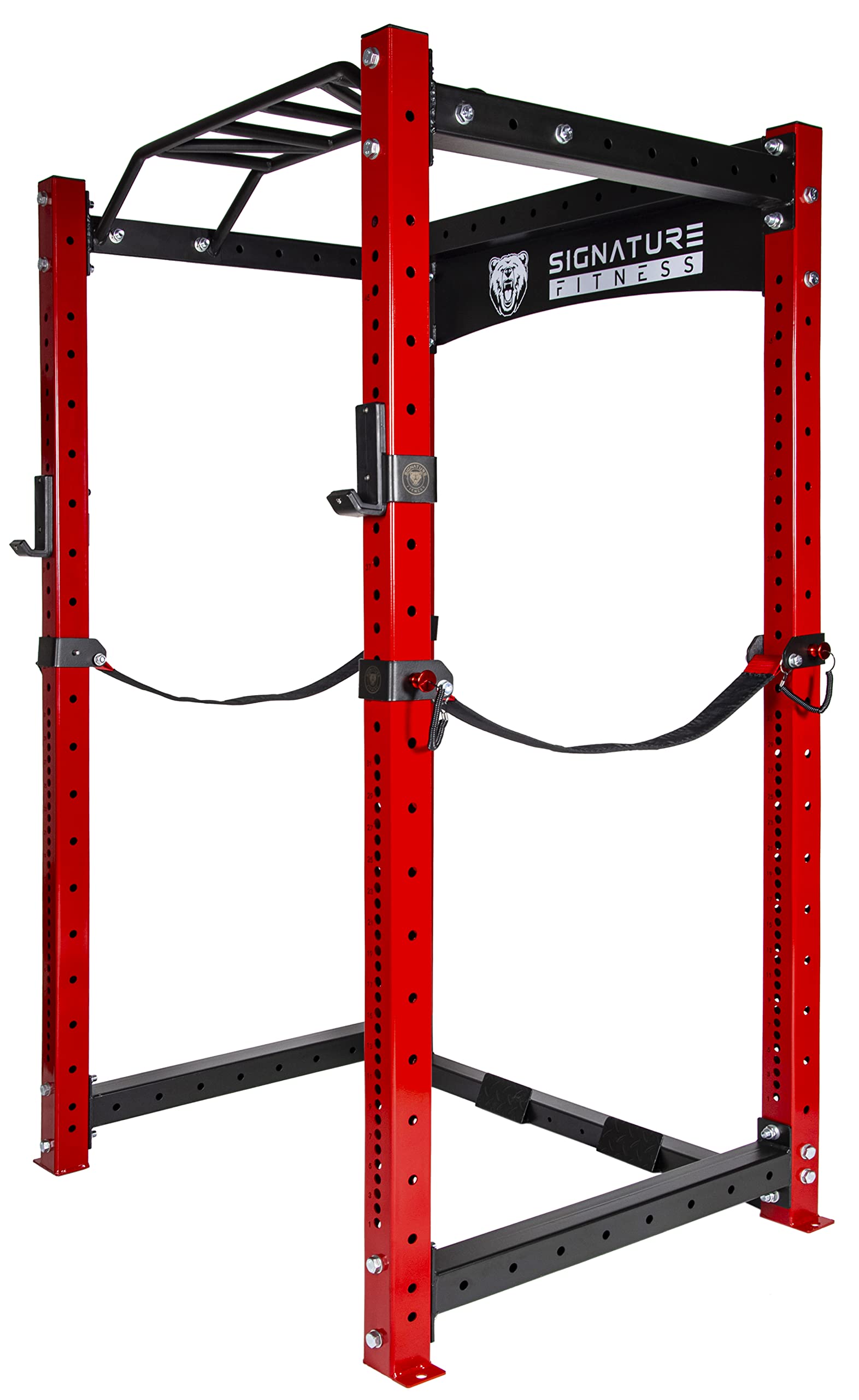 Signature Fitness SF-3 1,500 Pound Capacity 3β x 3β Power Cage Squat Rack, Includes J-Hooks and Safety Straps, Other Optional Accessories, Red