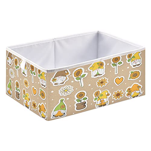 Kigai Sunflowers Gnome Storage Bins Rectangular Foldable Storage Baskets Bin Waterproof Home Organizer with Handles Basket for Toy Nursery Blanket Clothes, 15.8x10.6x7 Inch