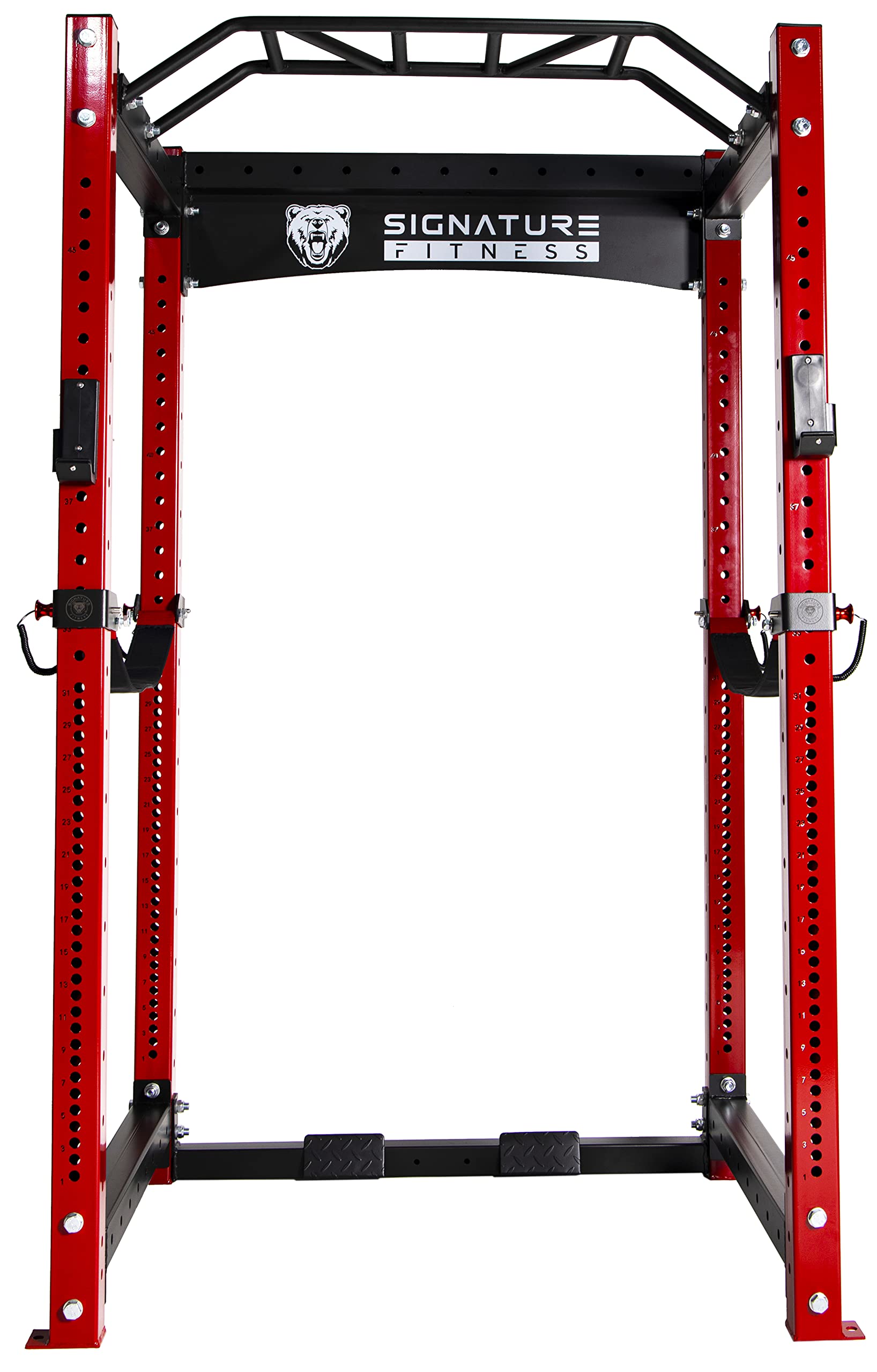 Signature Fitness SF-3 1,500 Pound Capacity 3β x 3β Power Cage Squat Rack, Includes J-Hooks and Safety Straps, Other Optional Accessories, Red