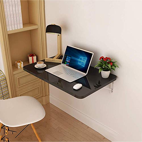 PIBM Stylish Simplicity Shelf Wall Mounted Floating Rack Shelves Foldable Dining Table Bookshelf Computer Desk Solid Wood Metal Bracket Smooth,12 Sizes,5 Colors, Black , 70x40cm