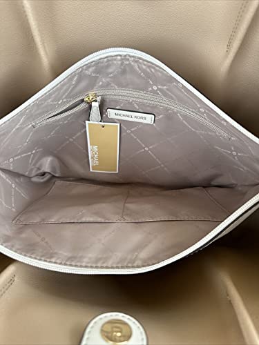 Michael Kors Emilia Triple Compartment Shoulder Tote Light Cream Leather