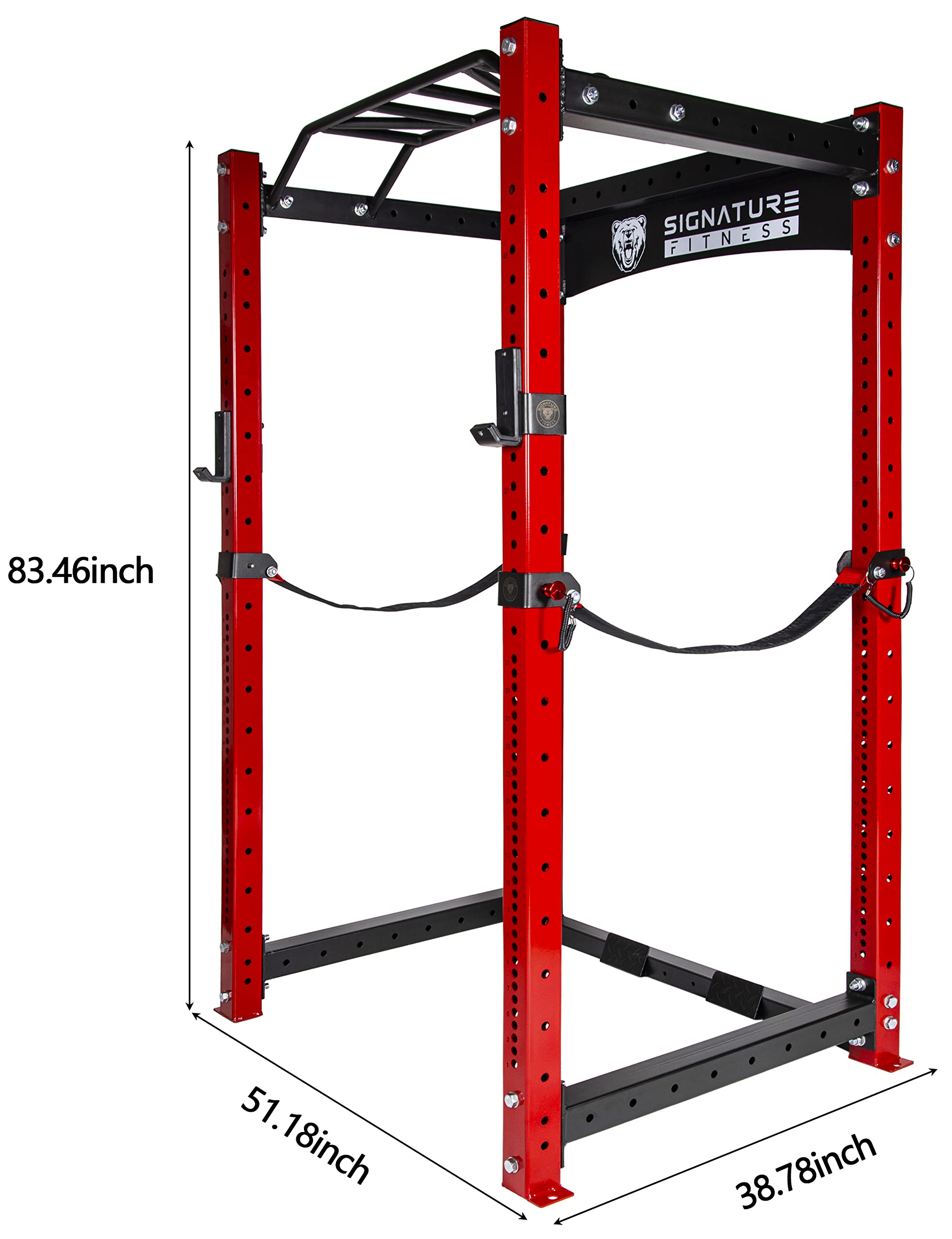 Signature Fitness SF-3 1,500 Pound Capacity 3β x 3β Power Cage Squat Rack, Includes J-Hooks and Safety Straps, Other Optional Accessories, Red