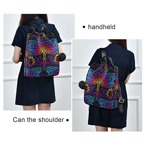 ALAZA Rainbow Colorful Dragonfly Ethnic Women Backpack Anti Theft Back Pack Shoulder Fashion Bag Purse