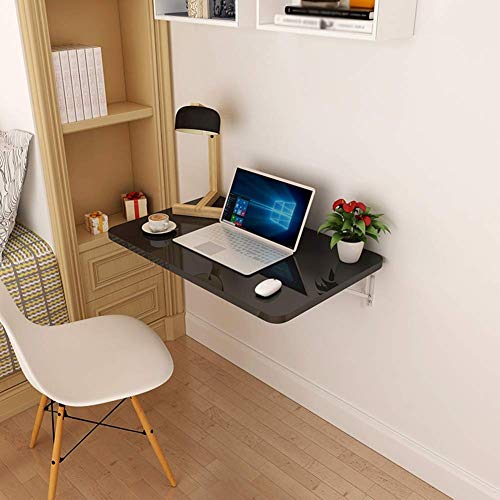 PIBM Stylish Simplicity Shelf Wall Mounted Floating Rack Shelves Foldable Dining Table Bookshelf Computer Desk Solid Wood Metal Bracket Smooth,12 Sizes,5 Colors, Black , 70x40cm