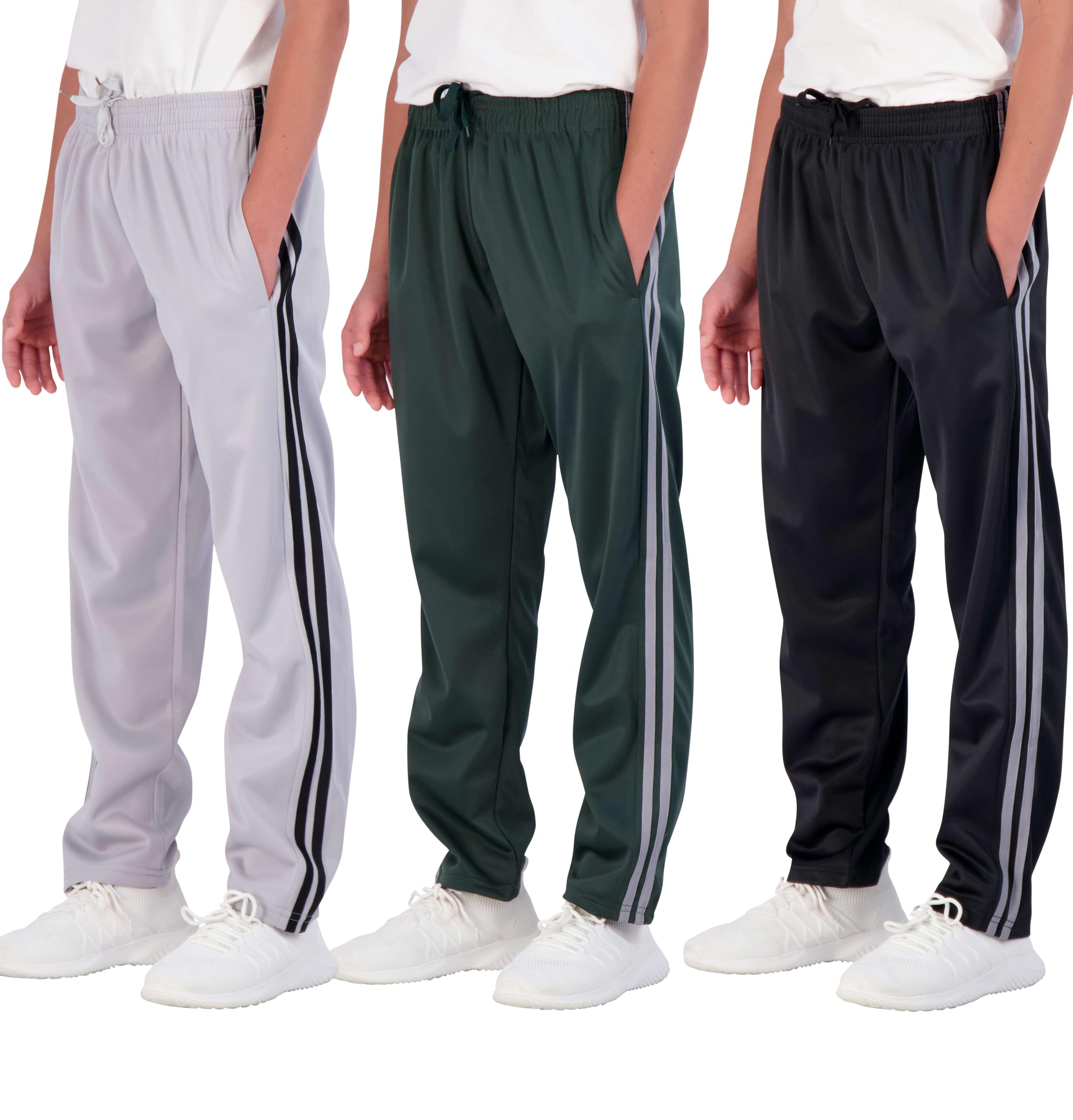Real Essentials 3 Pack: Boys Active Tricot Sweatpants Track Pant Basketball Athletic Fashion Teen Sweat Pants Soccer Casual Girls Lounge Open Bottom Fleece Tiro Activewear Training- Set 7,XL (18-20)