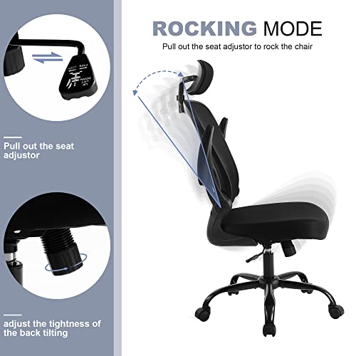 Office Chair Ergonomic Desk Chair Comfort Adjustable Height with Wheels,Lumbar Support Mesh Swivel Computer Home Office Study Task Chair Black