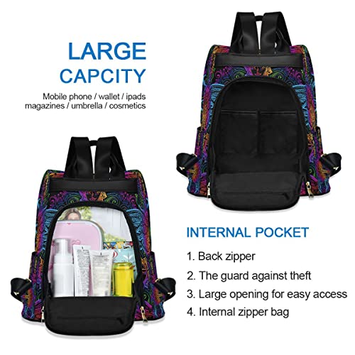 ALAZA Rainbow Colorful Dragonfly Ethnic Women Backpack Anti Theft Back Pack Shoulder Fashion Bag Purse