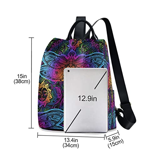 ALAZA Rainbow Colorful Dragonfly Ethnic Women Backpack Anti Theft Back Pack Shoulder Fashion Bag Purse