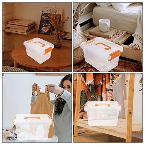 Cabilock 5pcsbox Containers Handle Storage Tabletop Organizer for with Bin Crafts Lid Multi- functional Orange Plastic Cosmetic Stackable Toy Clear Car Desktop Sundry Toys Case