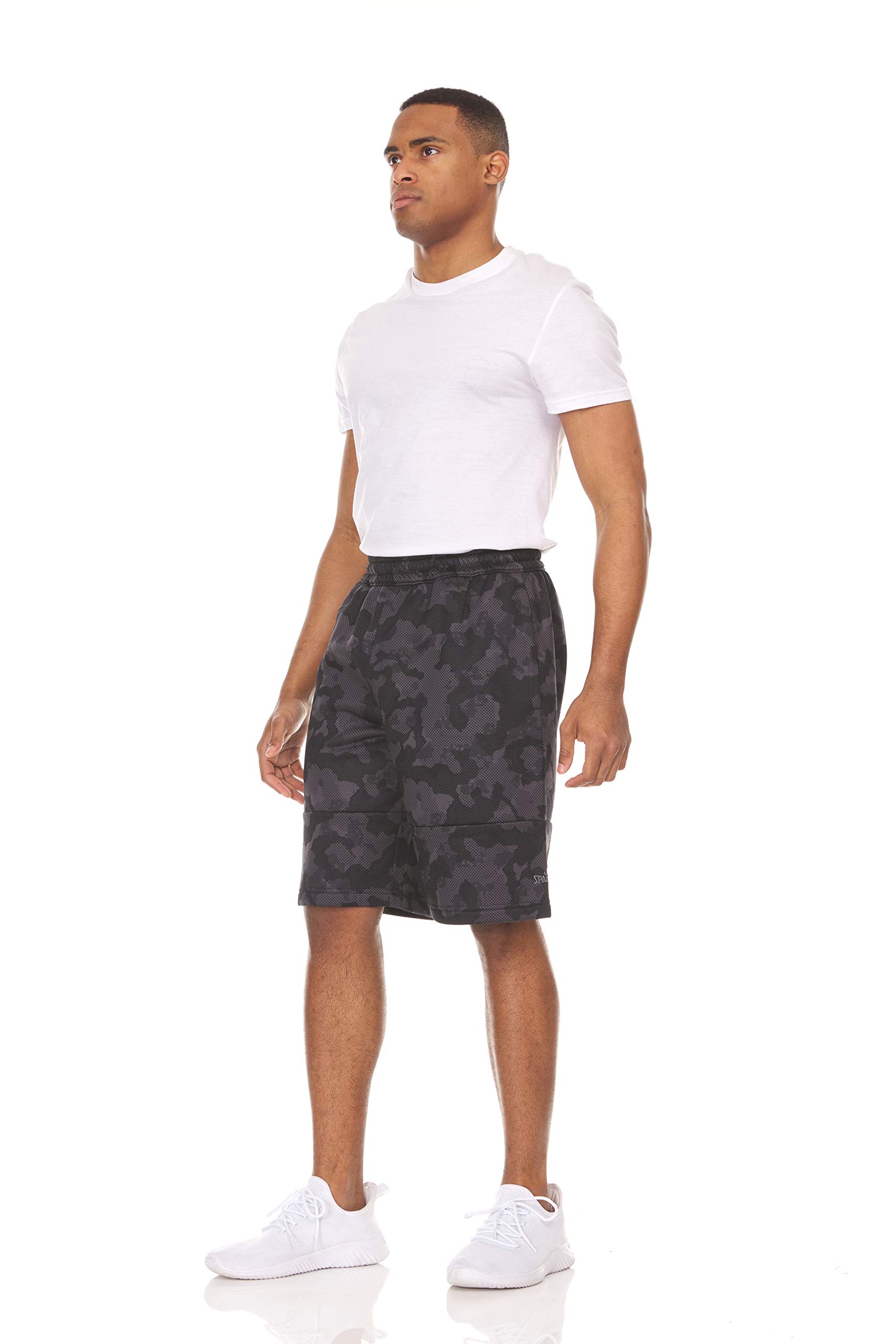 Spalding Mens Performance Regular Fit Fleece Sweat Short, 10" Inseam, Black Bio Camo, S