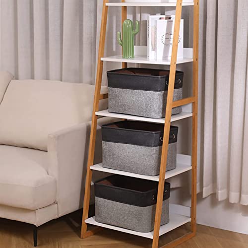 YanZhi 3PCS Large Storage Baskets for Shelves, Laundry Open Storage Bin Set with Sturdy Handles,Fabric Baskets for Organizing,Foldable Cotton Linen Cube Hampers for Closet,Nursery, Clothes, Toys,Dorm,Home & Office(Black)