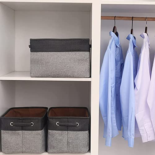 YanZhi 3PCS Large Storage Baskets for Shelves, Laundry Open Storage Bin Set with Sturdy Handles,Fabric Baskets for Organizing,Foldable Cotton Linen Cube Hampers for Closet,Nursery, Clothes, Toys,Dorm,Home & Office(Black)