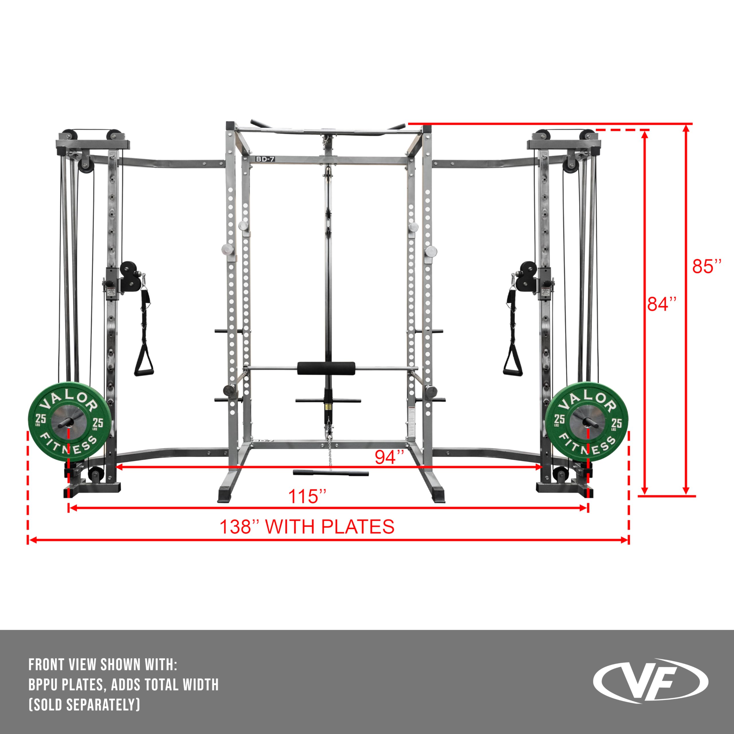 Valor Fitness Power Cage with LAT Pulldown & Cable Crossover Attachments - 2"x2" Frame - Full Body Workout - Plate Loaded Exercise Equipment Home Gym