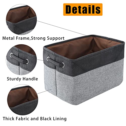YanZhi 3PCS Large Storage Baskets for Shelves, Laundry Open Storage Bin Set with Sturdy Handles,Fabric Baskets for Organizing,Foldable Cotton Linen Cube Hampers for Closet,Nursery, Clothes, Toys,Dorm,Home & Office(Black)