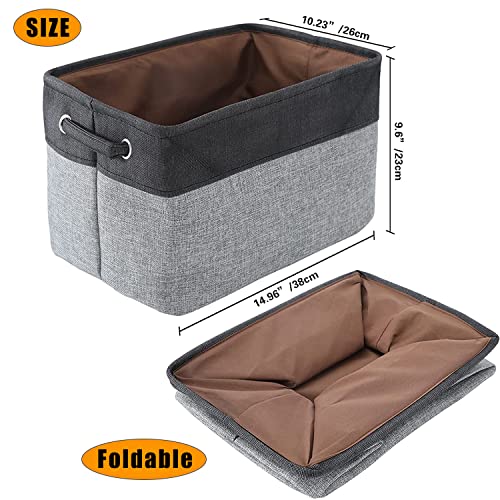 YanZhi 3PCS Large Storage Baskets for Shelves, Laundry Open Storage Bin Set with Sturdy Handles,Fabric Baskets for Organizing,Foldable Cotton Linen Cube Hampers for Closet,Nursery, Clothes, Toys,Dorm,Home & Office(Black)