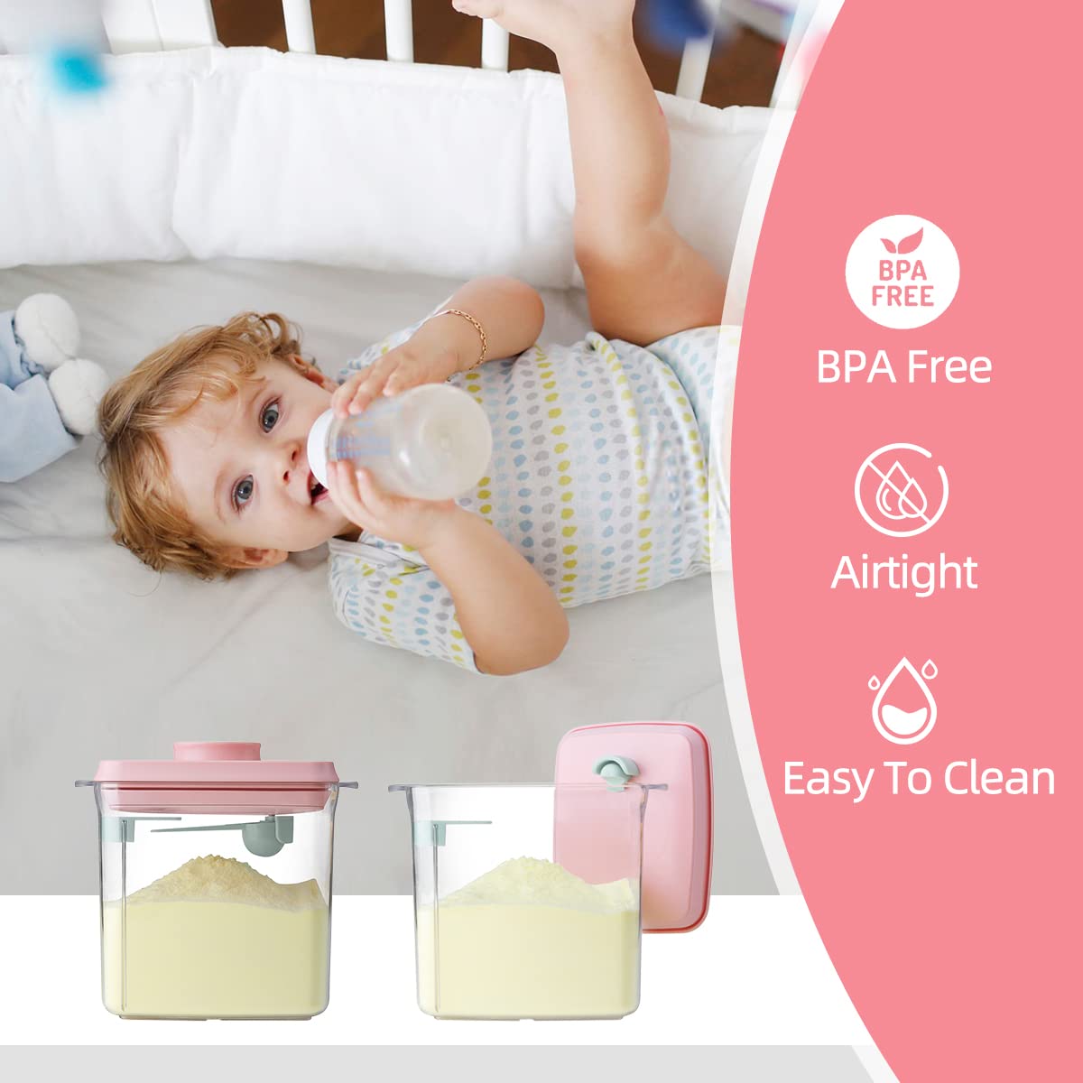 Ankou Formula Conatiner - 1700ml Airtight Formula Dispenser One Button Handy Milk Powder Container BPA-Free Storage Containers with Scoop and Scraper Transparent 730g