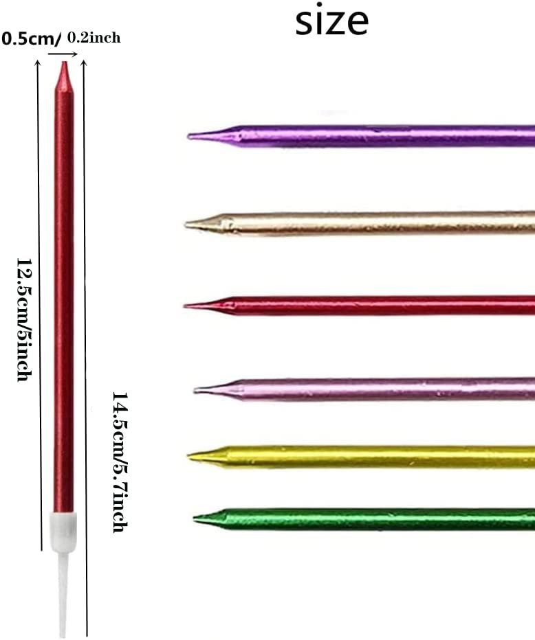 24 Pack Exquisite Birthday Candles in Holders Metallic Cake Candles Thin Cupcake Long Candles Cake Toppers for Birthday Party Wedding Anniversary Christmas Baby Shower (24PCS Color Mixing)