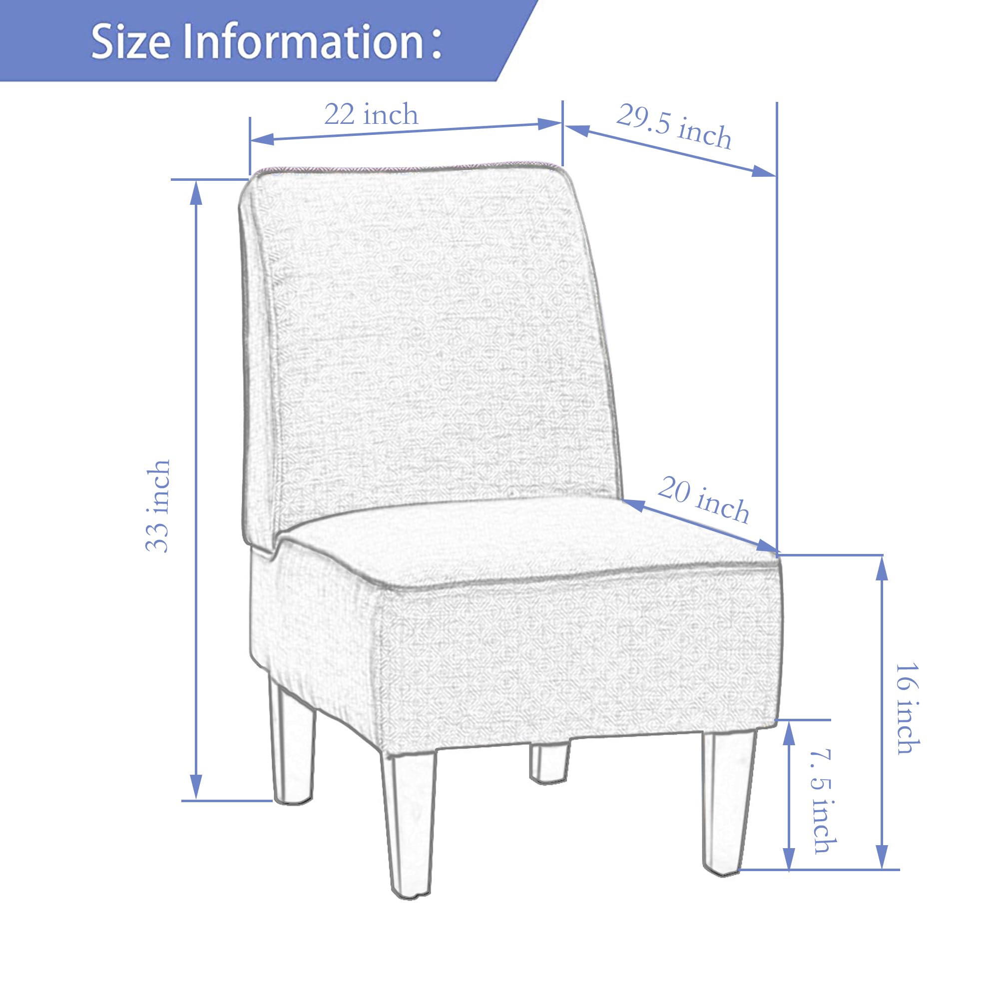 ALISH Accent Chairs Set of 2 Upholstered Living Room Chairs Armless Side Chairs Bedroom Chairs with Curved Backrest and Wooden Legs Blue