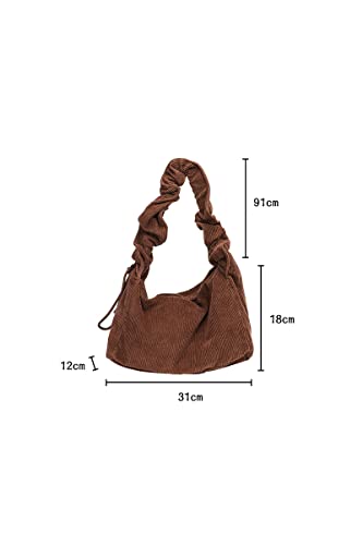 Ulisty Women Small Corduroy Underarm Bag Drawstring Shoulder Bag Casual Handbag Hobo Bag coffee