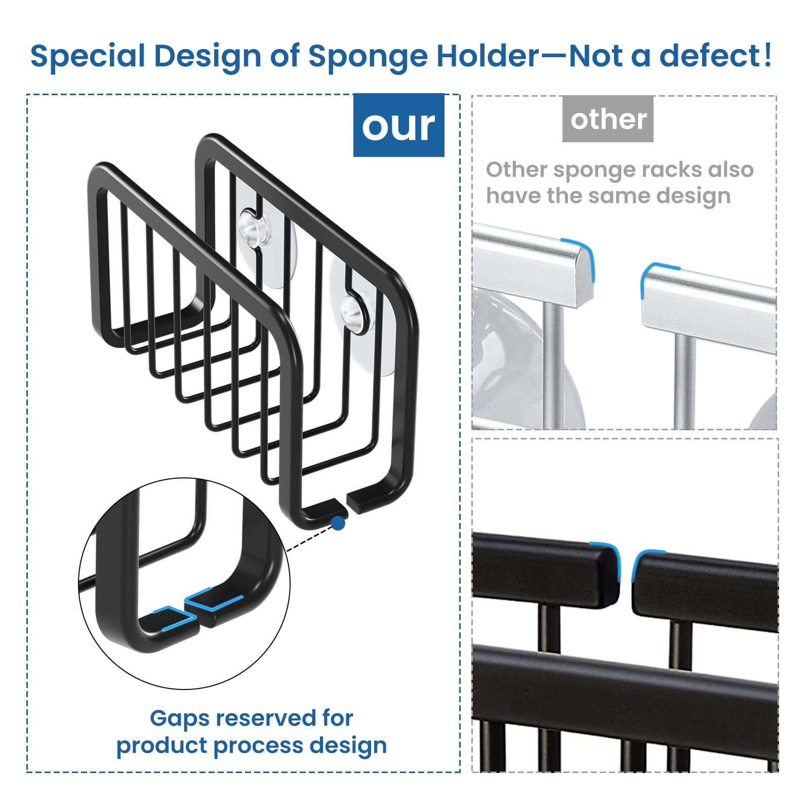 GOODBUY Sponge Holder for Kitchen Sink, Anti-Rust Sink Sponge Holder with Suction Cups, Aluminum Sink Caddy Kitchen Sink Organizer for Sponges, Scrubbers, Soap, Bathroom 5.9" x 2" x 3.3" Grey