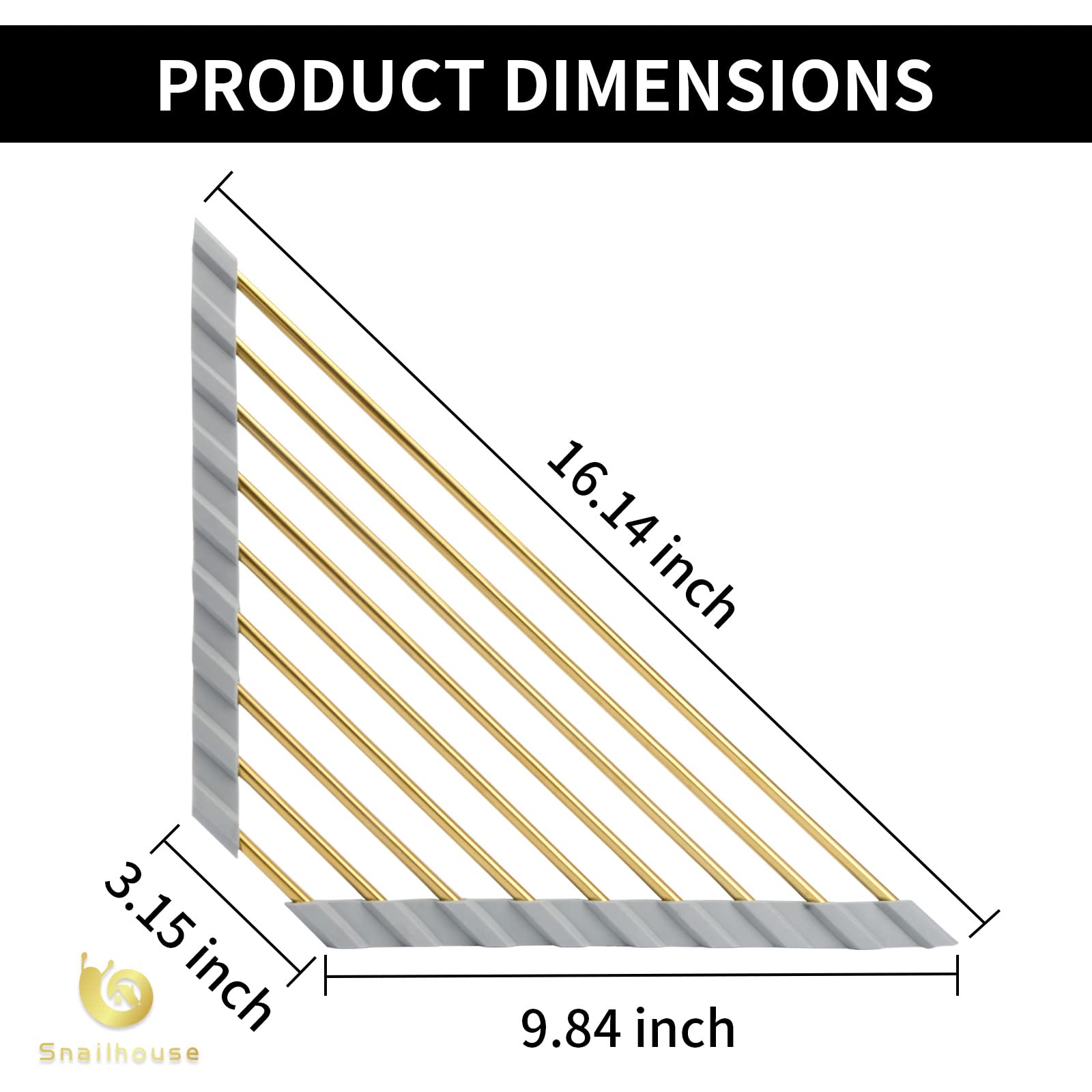 Snailhouse Roll Up Dish Drying Rack, Stainless Steel Dish Drainer Over The Sink with Anti-Slip Silicone for Kitchen Counter, Gold