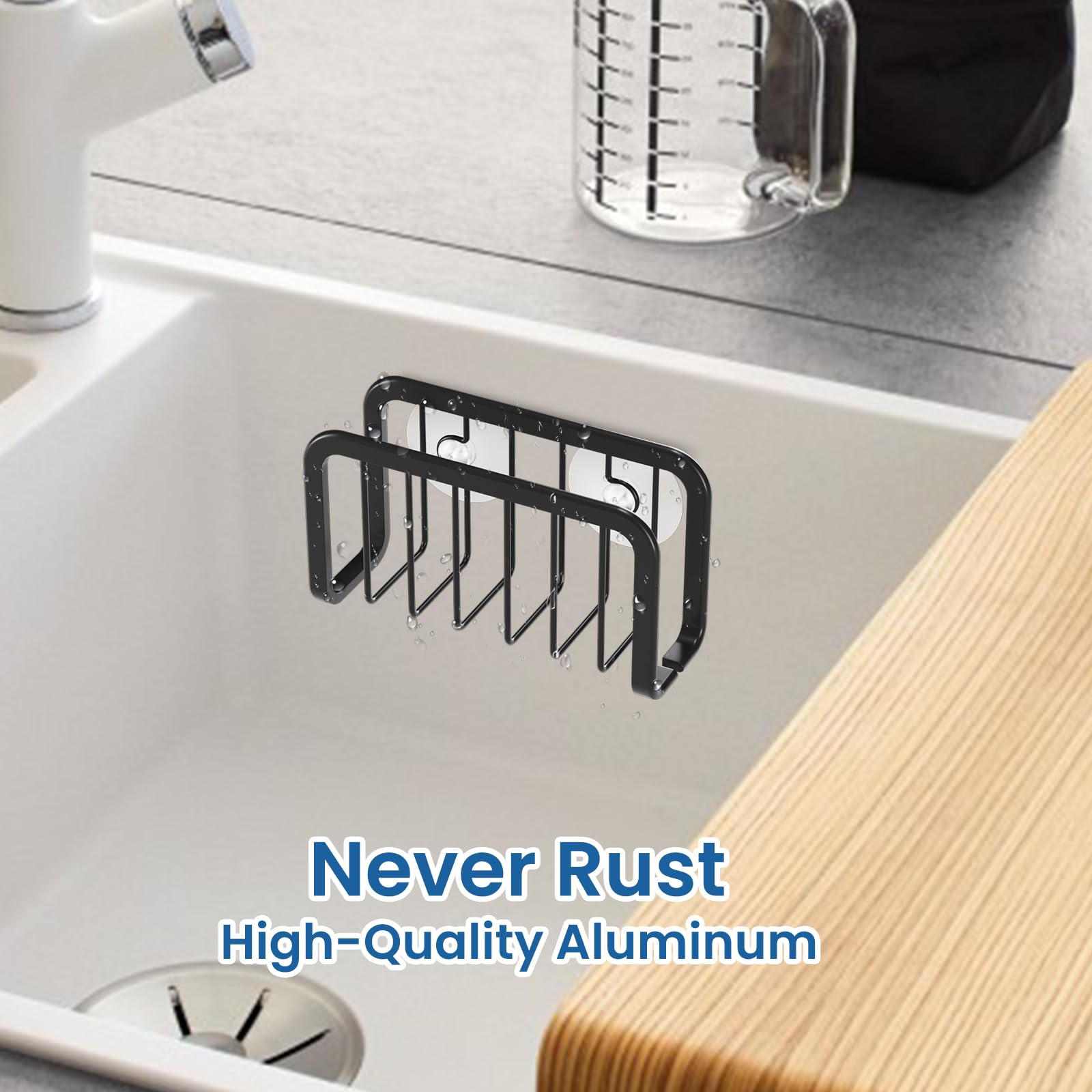 GOODBUY Sponge Holder for Kitchen Sink, Anti-Rust Sink Sponge Holder with Suction Cups, Aluminum Sink Caddy Kitchen Sink Organizer for Sponges, Scrubbers, Soap, Bathroom 5.9" x 2" x 3.3" Grey
