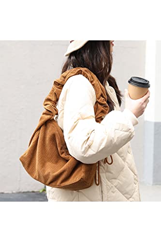 Ulisty Women Small Corduroy Underarm Bag Drawstring Shoulder Bag Casual Handbag Hobo Bag coffee