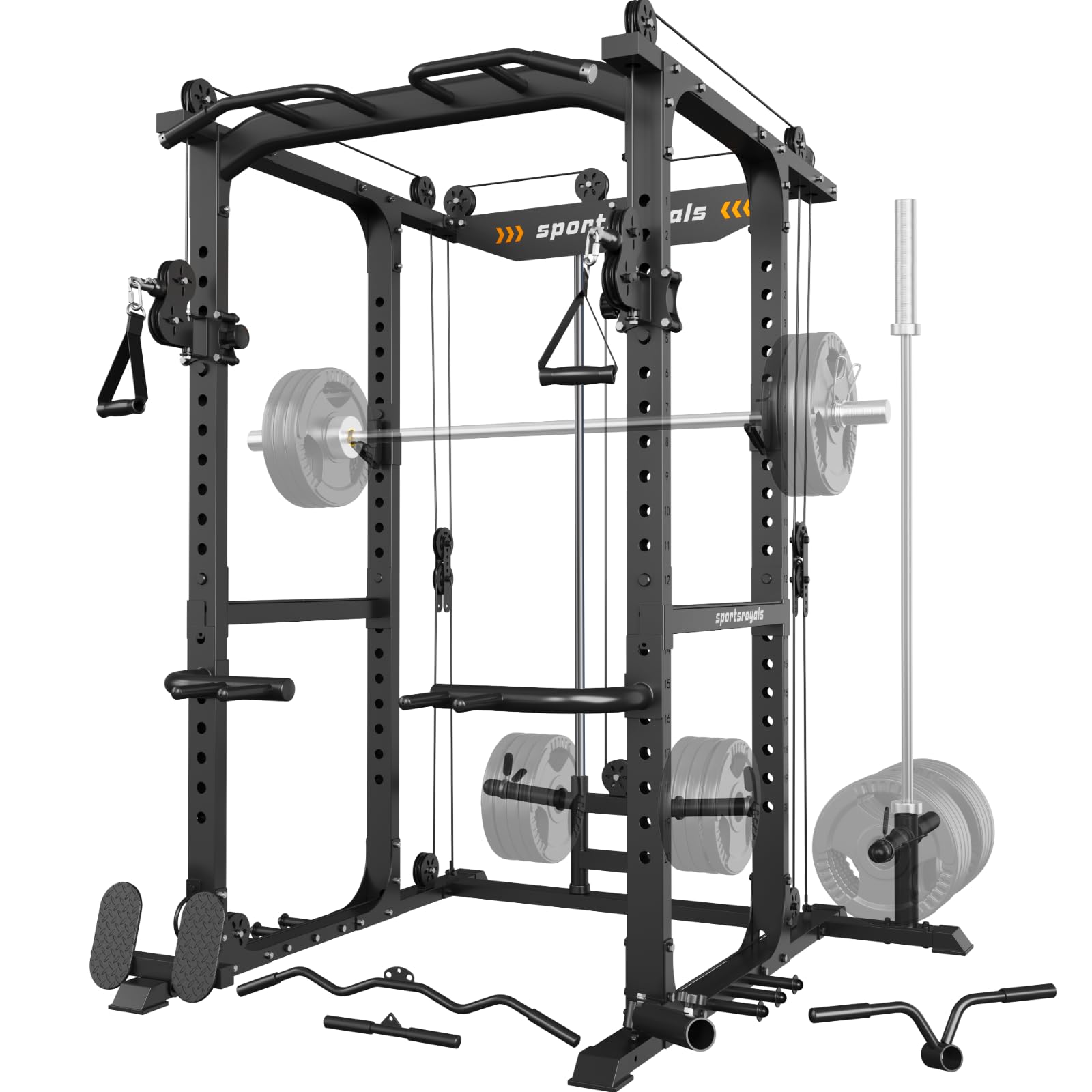 Sportsroyals Power Cage, Multi-Function Power Rack with Adjustable Cable Crossover System and More Training Attachment, Weight Cage for Home Gym