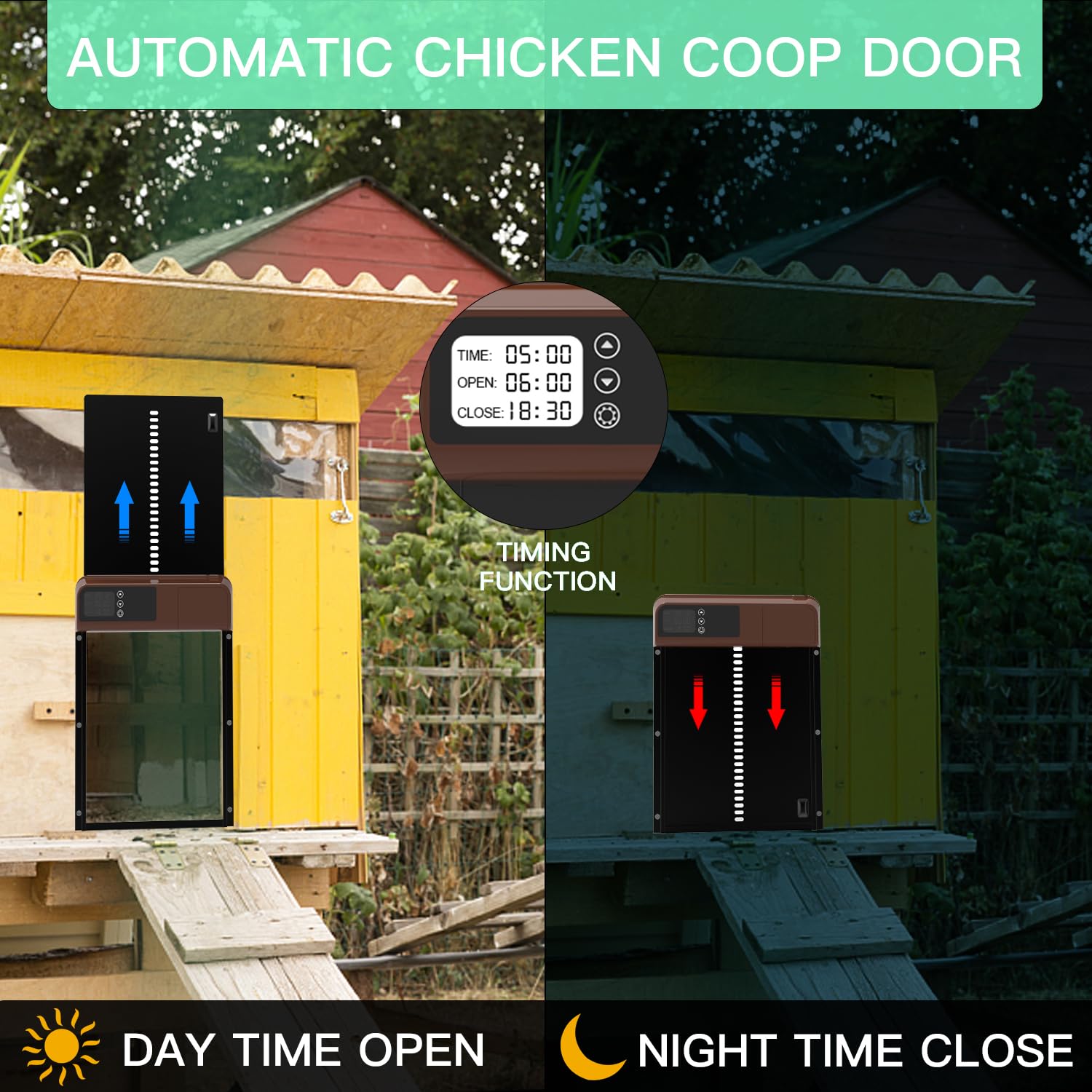 Issufel 2023 Upgraded Automatic Chicken Coop Door, Brown, Waterproof, Weatherproof, Durable, Protects Flock