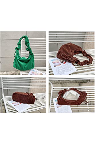 Ulisty Women Small Corduroy Underarm Bag Drawstring Shoulder Bag Casual Handbag Hobo Bag coffee