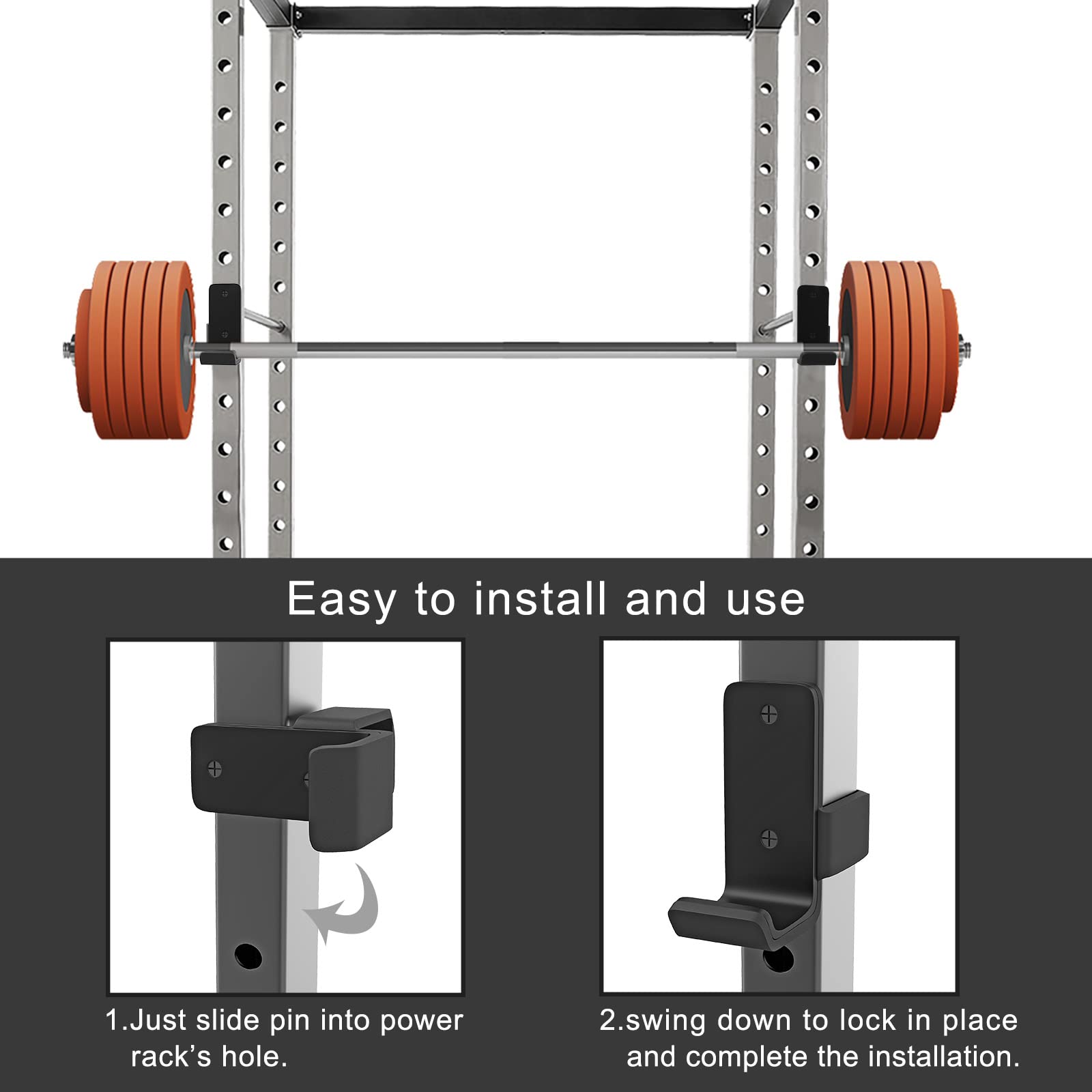 SELEWARE Solid Steel J Hooks for 2" x 2" Tube Power Cage with 5/8" Hole Squat Rack Attachment, J-Hook Barbell Holder for Power Rack, Set of 2