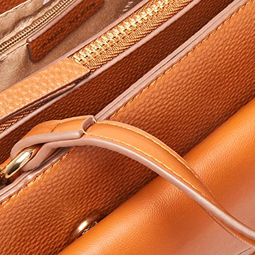 Anne Klein sq. Satchel w/Pouch & Detachable Strap, Saddle/Saddle/Cream-Brown