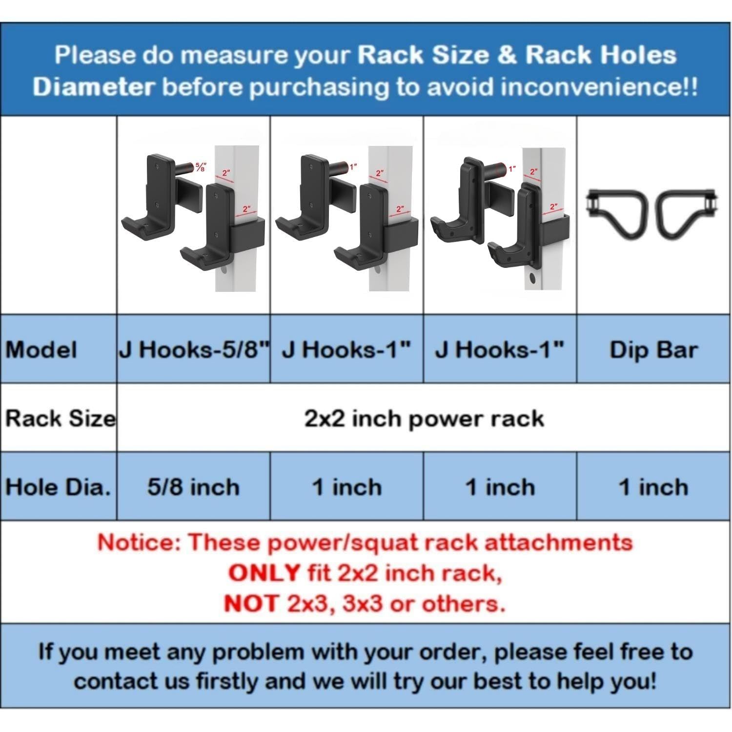 SELEWARE Solid Steel J Hooks for 2" x 2" Tube Power Cage with 5/8" Hole Squat Rack Attachment, J-Hook Barbell Holder for Power Rack, Set of 2