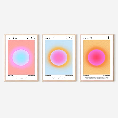 Multicolor Gradient Aura Angel Numbers Poster Sets Inspirational Quotes Room Aesthetic Canvas Wall Abstract Minimalist Art Paintings Y2k Style Room Wall Decor for Bedroom Office (B,3P 12 x 16 in Unframed)