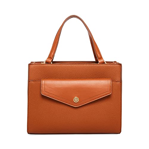 Anne Klein sq. Satchel w/Pouch & Detachable Strap, Saddle/Saddle/Cream-Brown