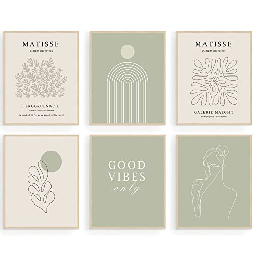 Sage Green Room Decor Matisse Wall Art Posters for Room Aesthetic Wall Decor for Bedroom Wall Art Decor Paintings for Wall Decorations Pictures for Bedroom Wall Decor, Set of 6,8x10inch,UNFRAMED