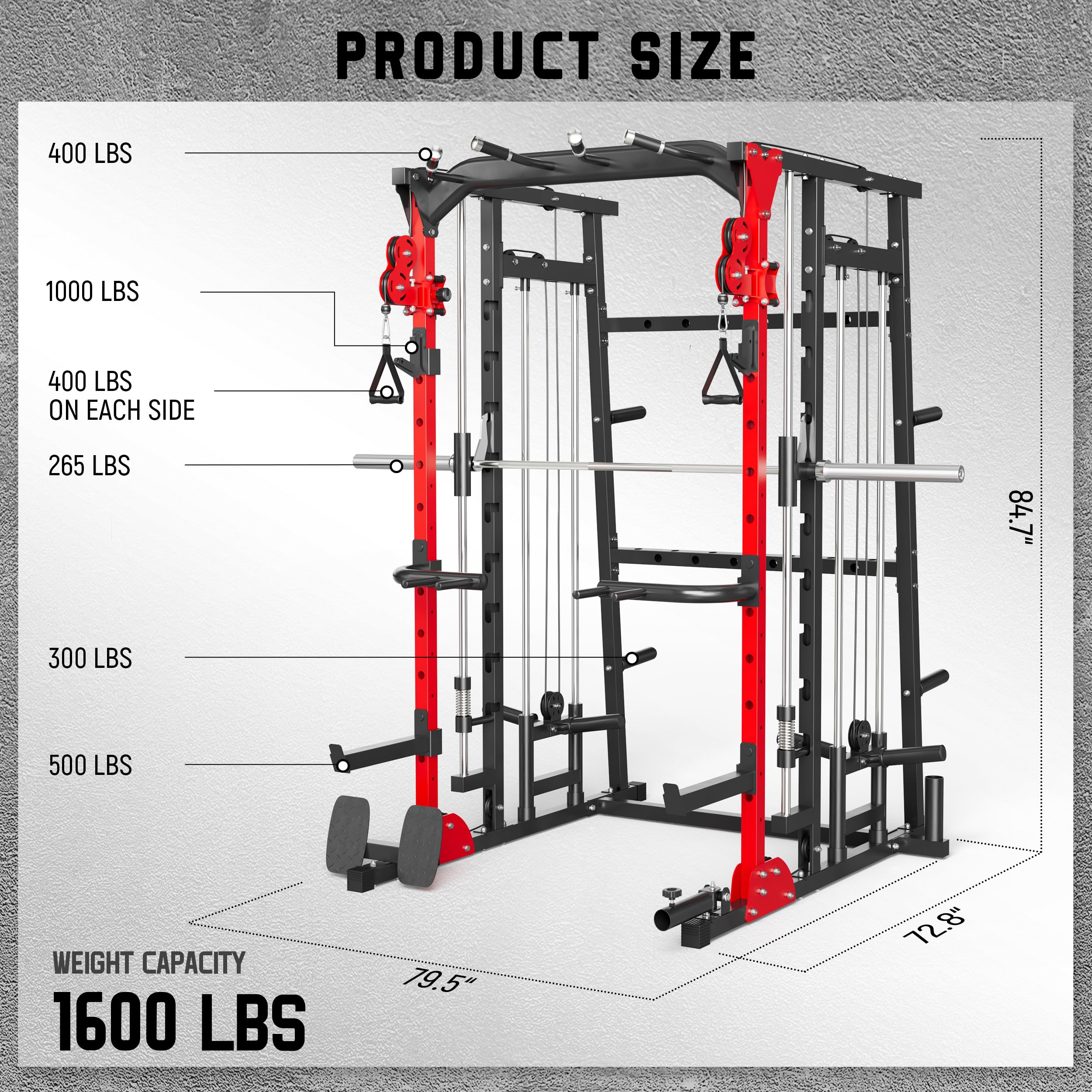 MAJOR LUTIE Smith Machine, SML07 1600lbs Power Cage with Smith Bar and Two LAT Pull-Down Systems and Cable Crossover Machine, 6 Cable Attachment(2023 Version), D32