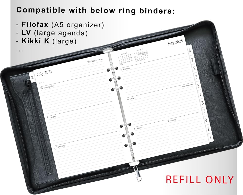 2023 Weekly & Monthly Planner Refill for A5 Ring Binder, 5-1/2" x 8-1/4", from January 2023 to December 2023, 6-Hole Punched