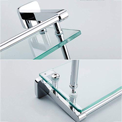 PIBM Stylish Simplicity Shelf Wall Mounted Floating Rack Wooden Bathroom Shelves Rack Rectangle Tempered Glass Cosmetic Rack Tower Hanger Guardrail Save Space - 3 Sizes, a , 51.2x13x4.2cm