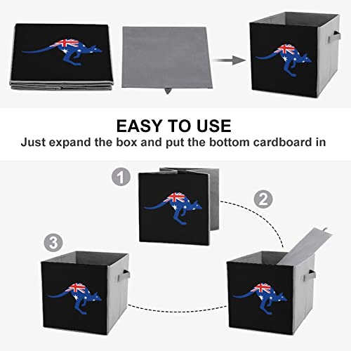 Australia Flag Kangaroo Foldable Storage Bins Printd Fabric Cube Baskets Boxes with Handles for Clothes Toys, 11x11x11