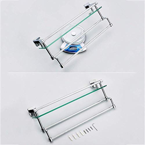 PIBM Stylish Simplicity Shelf Wall Mounted Floating Rack Wooden Bathroom Shelves Rack Rectangle Tempered Glass Cosmetic Rack Tower Hanger Guardrail Save Space - 3 Sizes, a , 51.2x13x4.2cm