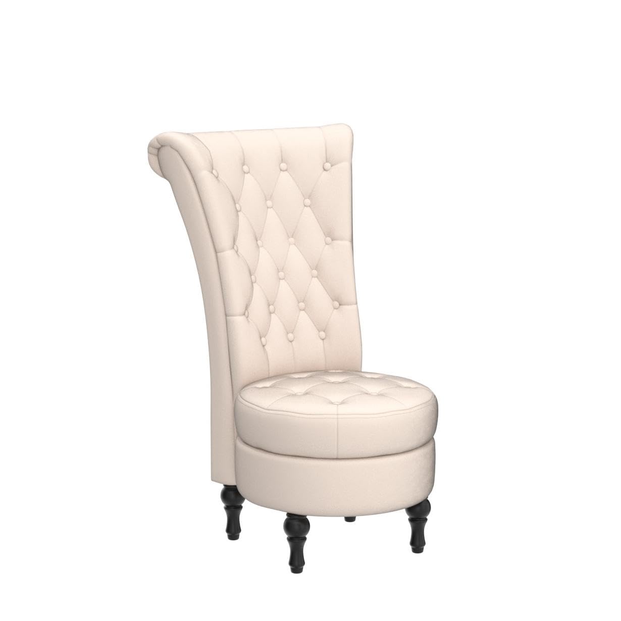 Container Furniture Direct Royal High-Back Velvet Accent Chair for Vanity with Storage and Luxurious Upholstery, Retro Design and Versatile Usage for Living Room, Bedroom, Lounge and Office, Ivory