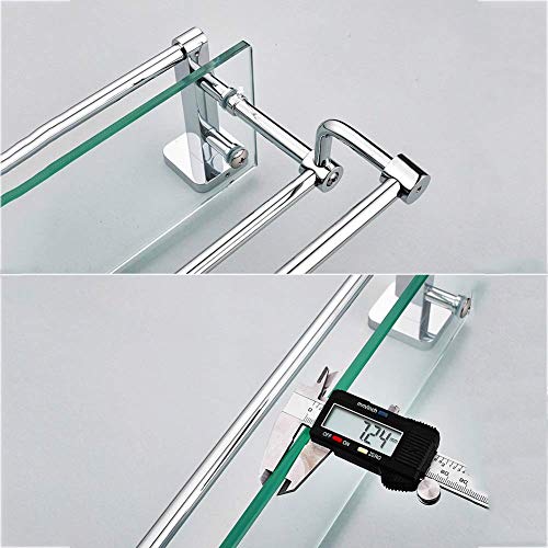 PIBM Stylish Simplicity Shelf Wall Mounted Floating Rack Wooden Bathroom Shelves Rack Rectangle Tempered Glass Cosmetic Rack Tower Hanger Guardrail Save Space - 3 Sizes, a , 51.2x13x4.2cm