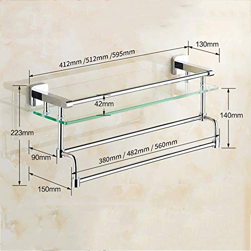 PIBM Stylish Simplicity Shelf Wall Mounted Floating Rack Wooden Bathroom Shelves Rack Rectangle Tempered Glass Cosmetic Rack Tower Hanger Guardrail Save Space - 3 Sizes, a , 51.2x13x4.2cm