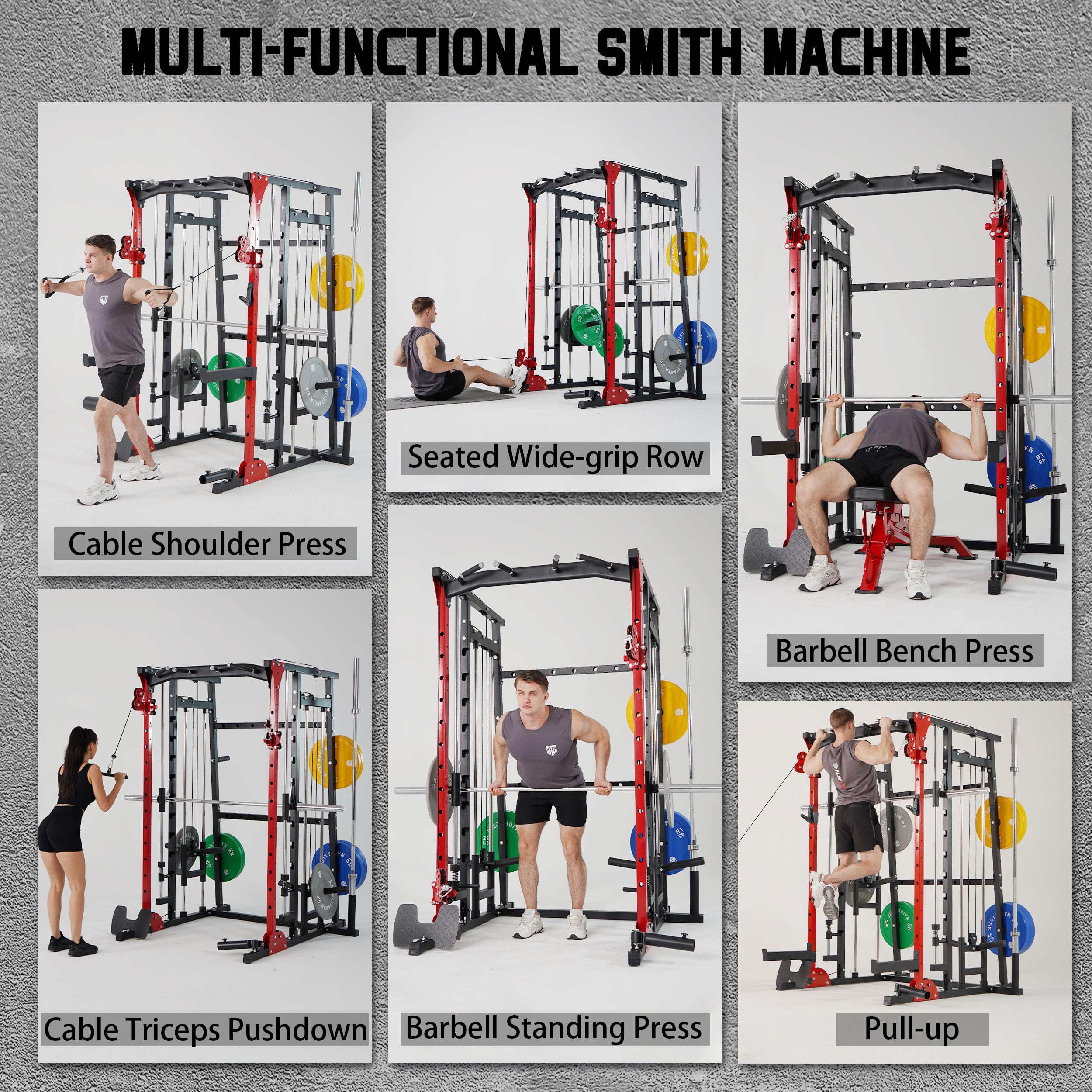 MAJOR LUTIE Smith Machine, SML07 1600lbs Power Cage with Smith Bar and Two LAT Pull-Down Systems and Cable Crossover Machine, 6 Cable Attachment(2023 Version), D32