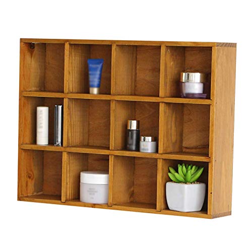 PIBM Stylish Simplicity Shelf Wall Mounted Floating Rack Shelves Retro Solid Wood Small Object Storage Room Restaurant,12 Grids, Wood , 40x8x30cm