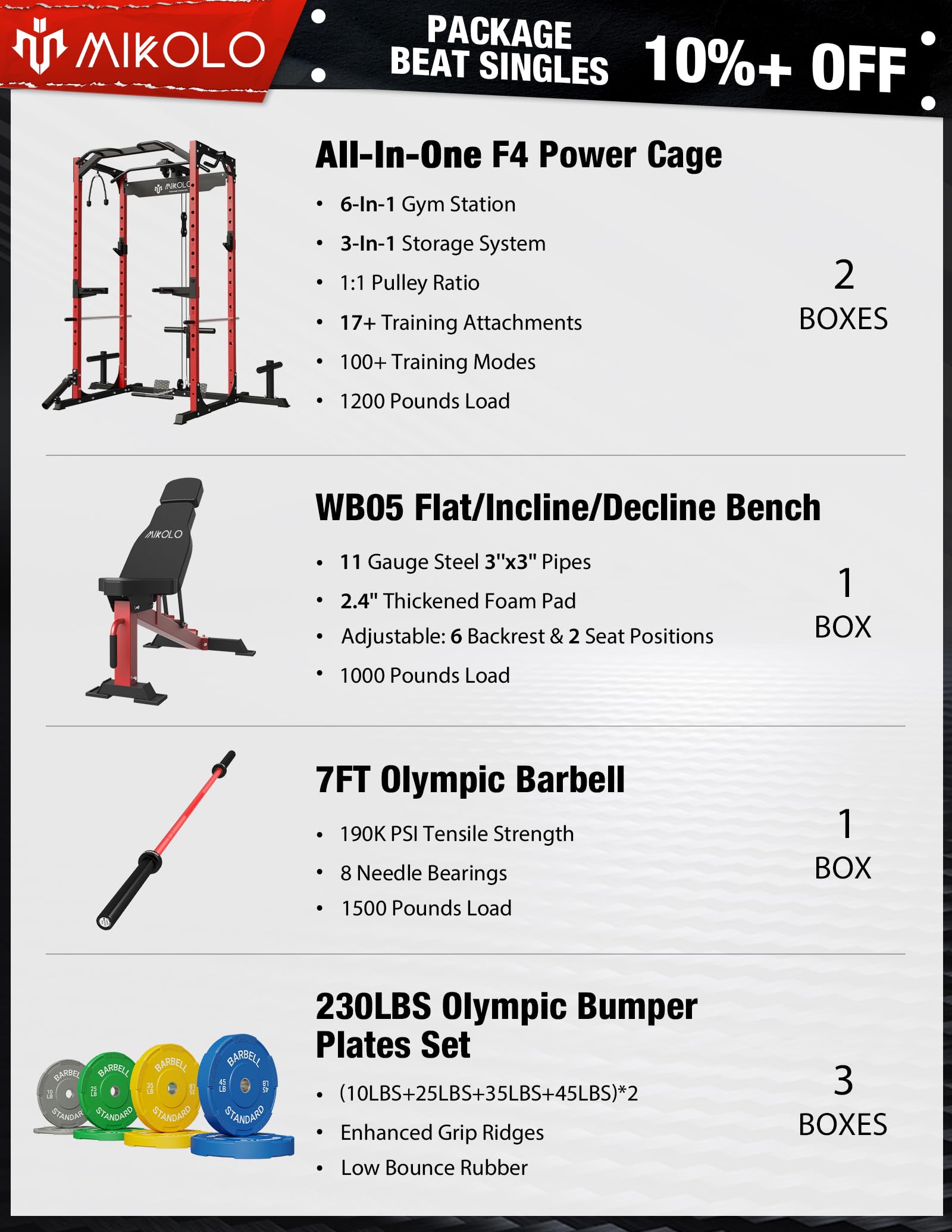 Mikolo Power Cage, Power Rack with LAT Pulldown, 1200 Pounds Capacity Workout Cage with More Training Attachments, Garage & Home Gym Package (Red)